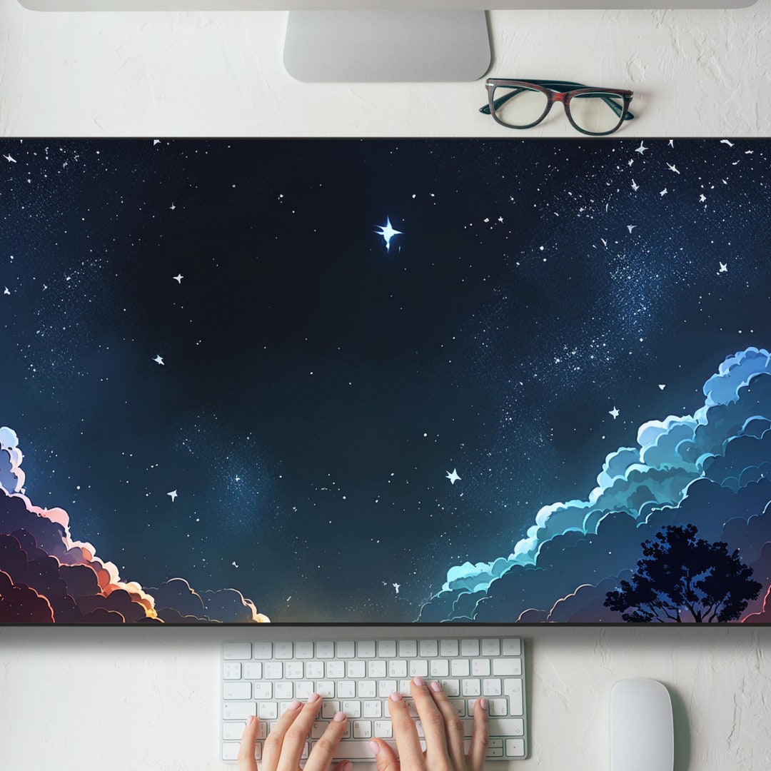 Cool Lo-fi Dark Night Sky Desk Mat Gaming Mouse Pad Large Mousepad, MTG ...