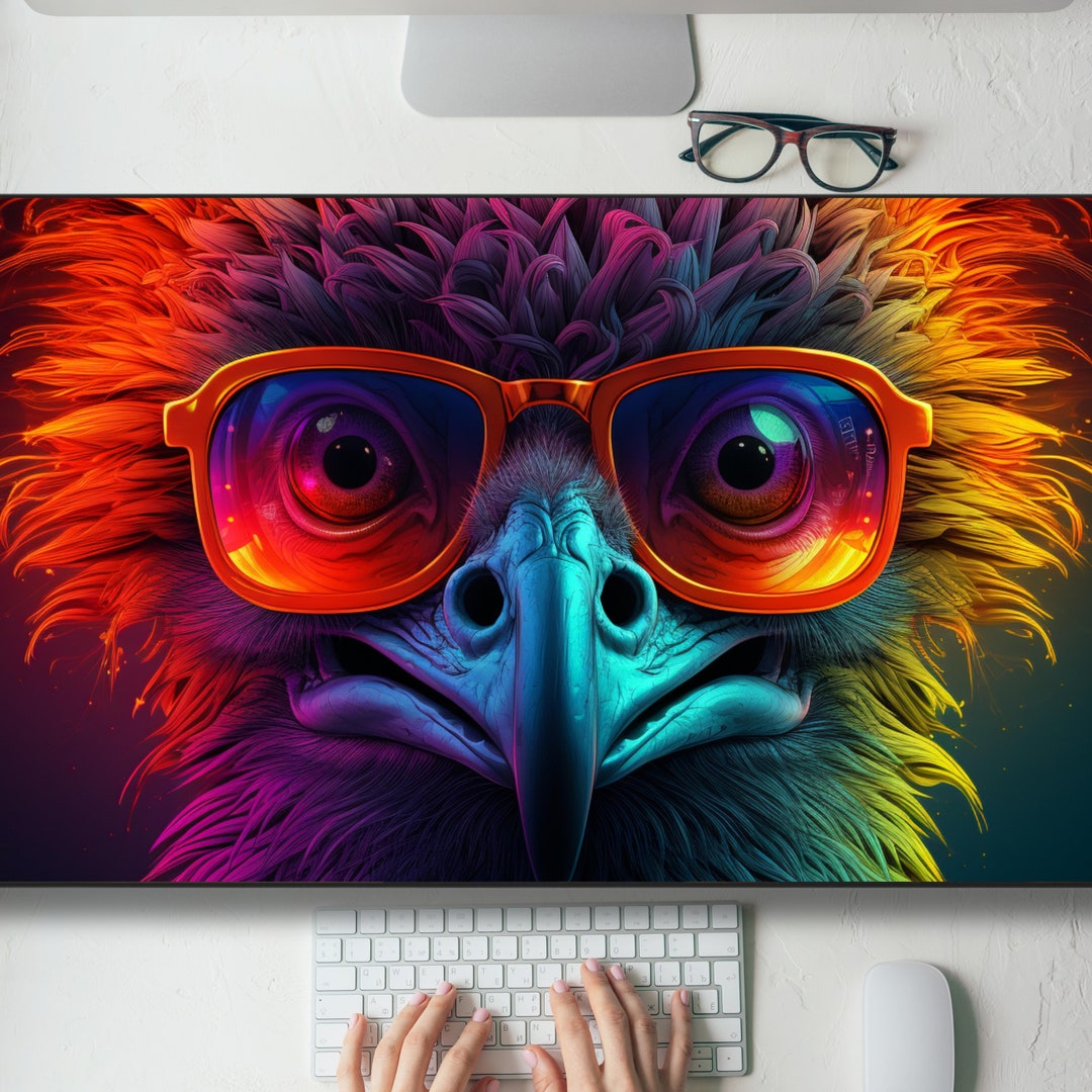 Funky Funny Emu Wearing Glasses Desk Mat Gaming Mouse Pad Large ...