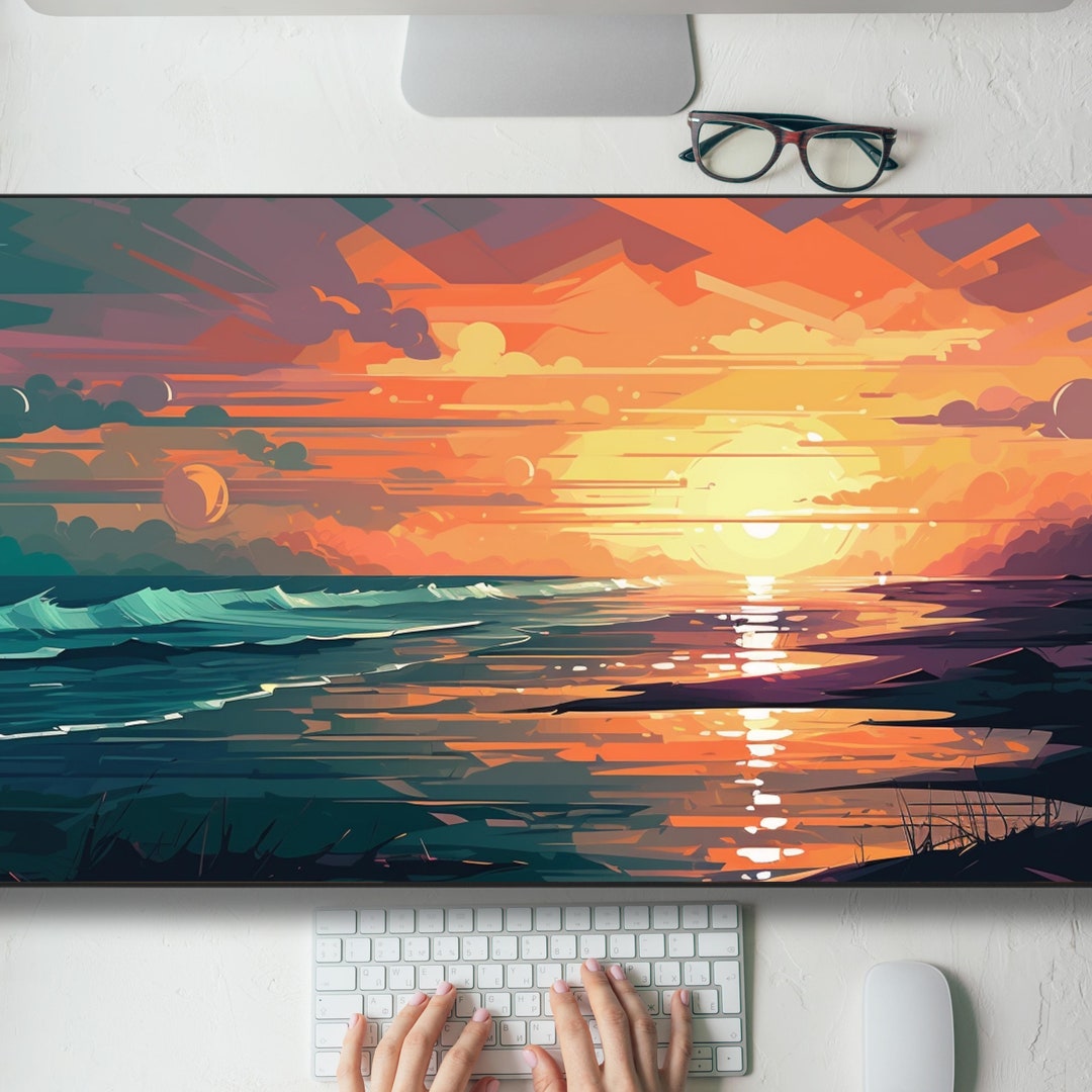 Chill Lo-fi Pixel Sunset Desk Mat Gaming Mouse Pad Large Mousepad - MTG ...