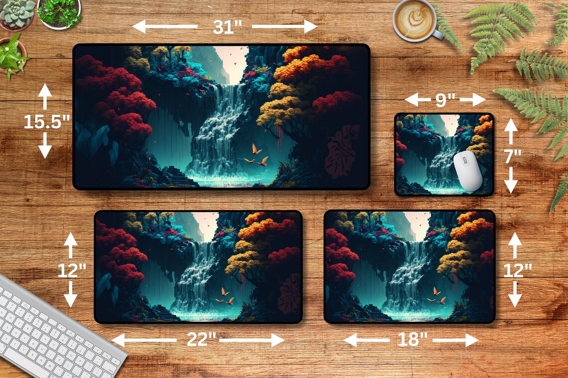 Colorful Fantasy Waterfall Landscape Gaming Mouse Pad - Unique Desk Mat ...