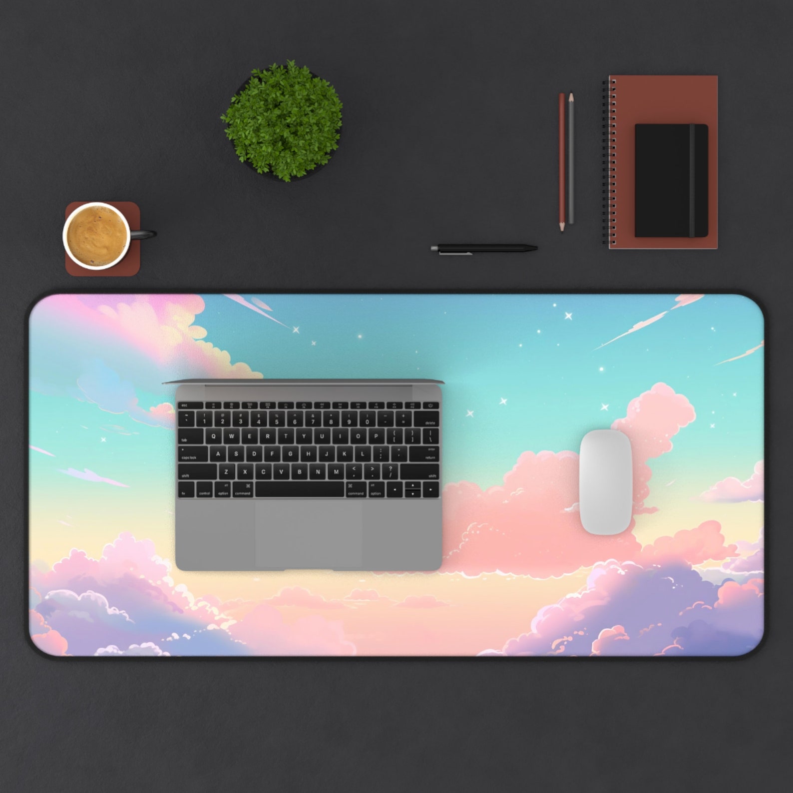 Pretty Pink Pastels Low-fi Kawaii Clouds Desk Mat Gaming Mouse Pad ...