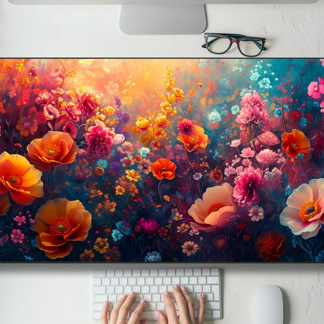 Neon Colorful Botanical Flowers Desk Mat Gaming Mouse Pad Large ...