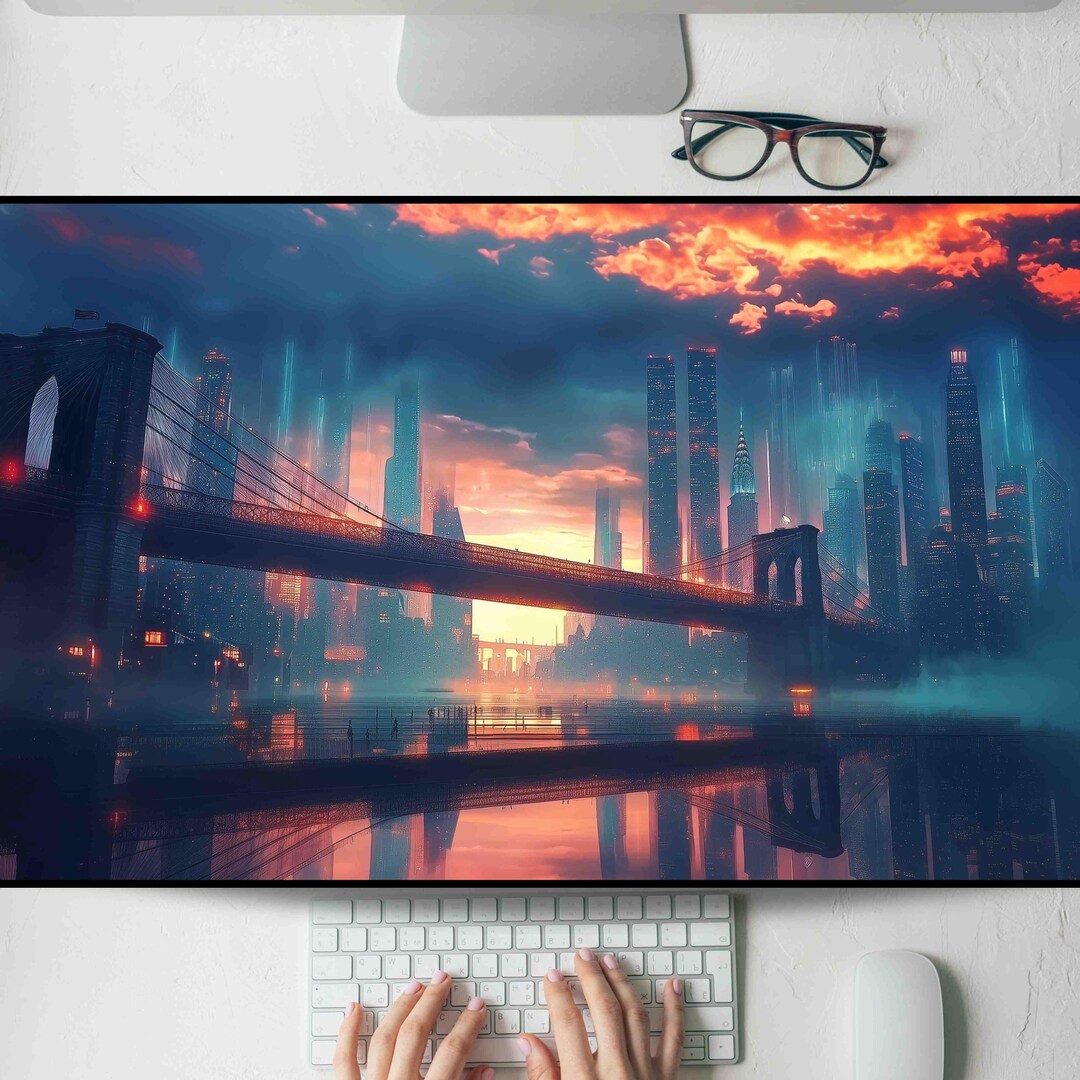 Skyline at Sunset Over Water Desk Mat, Gaming Mouse Pad, Large Mousepad ...