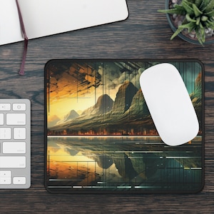 Dark Unique Abstract Mountain Lake Landscape Desk Mat Gaming Mouse Pad ...