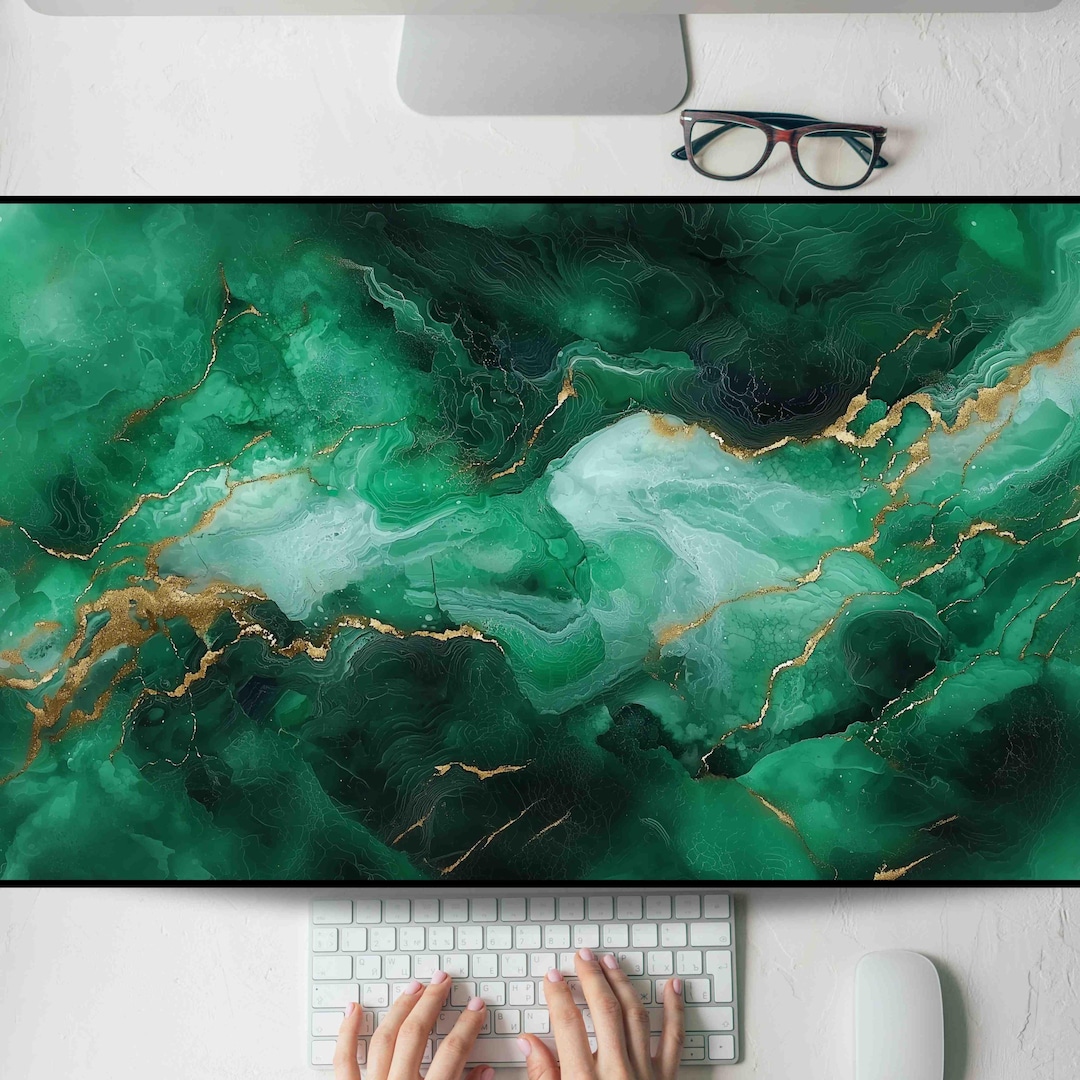 Emerald Swirl in Marble Mist Desk Mat, Gaming Mouse Pad, Large Mousepad ...