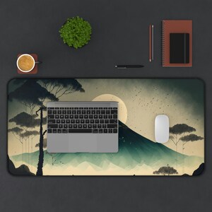Japanese Volcano Night Sky Moon Mouse Pad - Scenic Desk Decor and ...