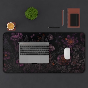 Dark Cottagecore Purple Botanical Desk Mat Gaming Mouse Pad Large ...
