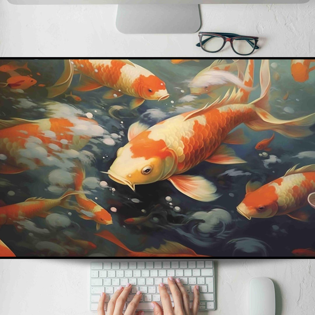 Koi Fish in Rippled Pool Desk Mat, Gaming Mouse Pad, Large Mousepad ...