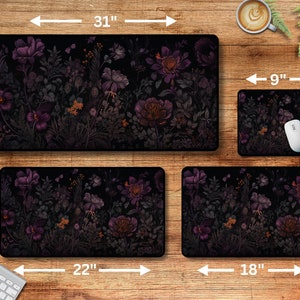 Dark Cottagecore Purple Botanical Desk Mat Gaming Mouse Pad Large ...