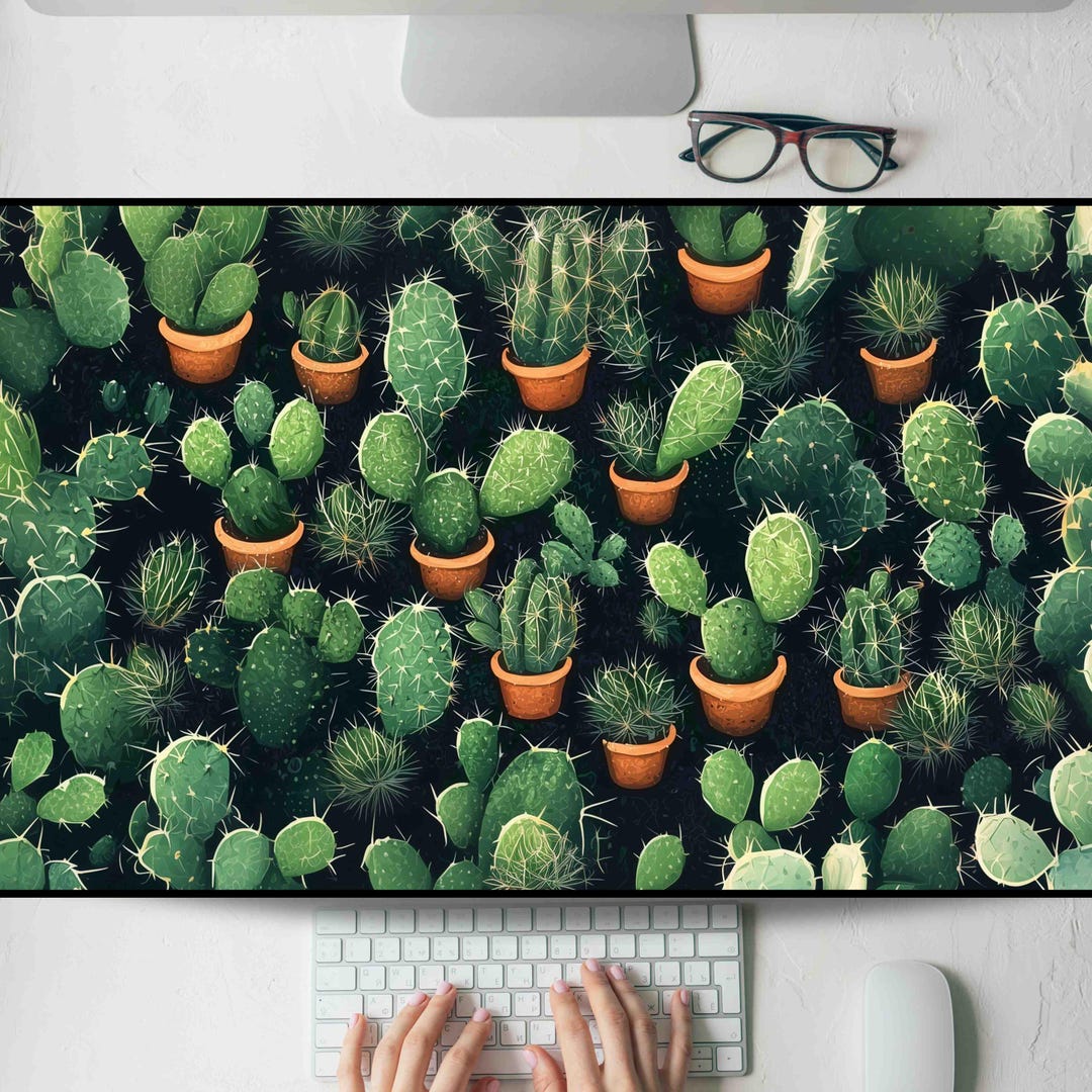Succulent Grid in Terracotta Rows Desk Mat, Gaming Mouse Pad, Large ...