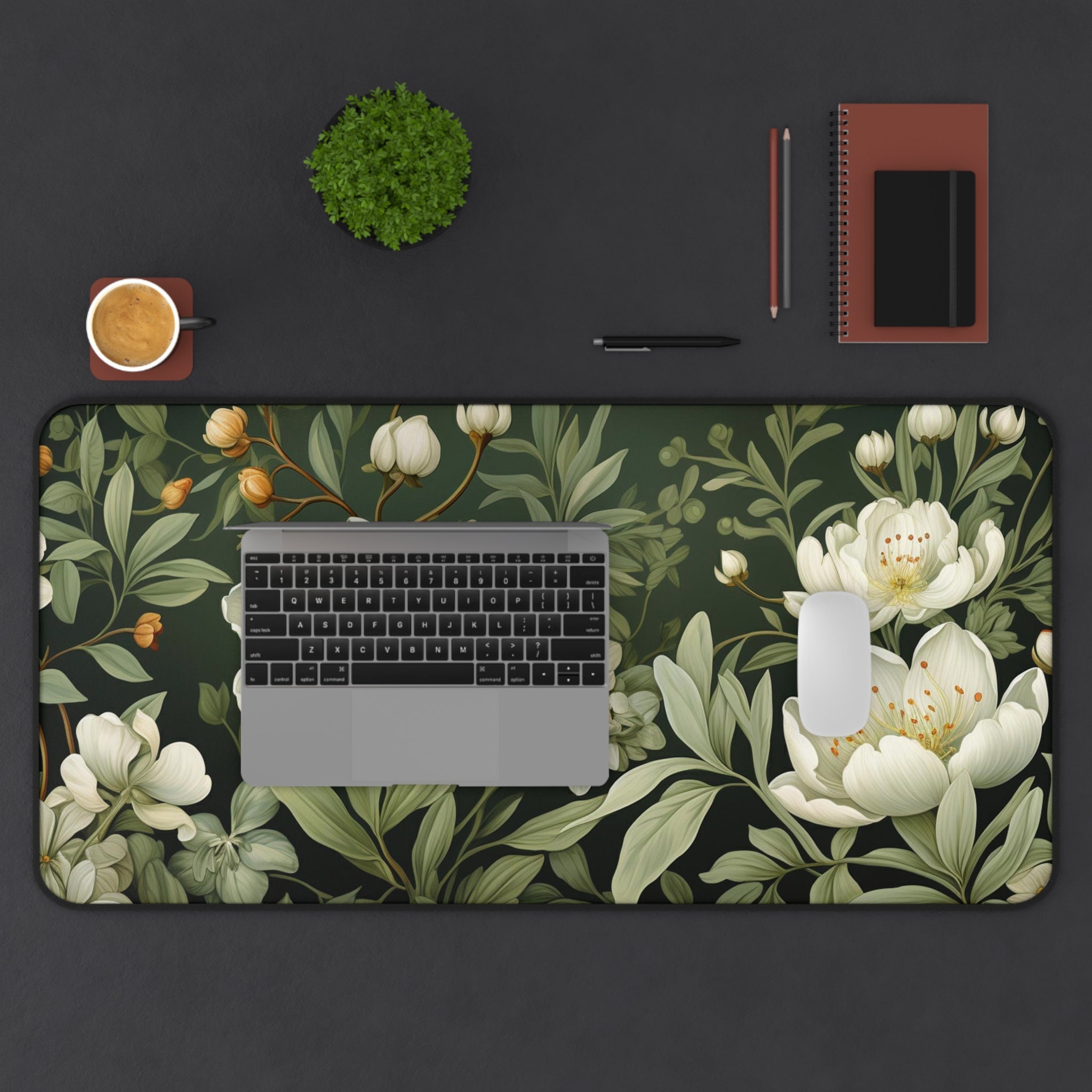 Sage Green White Flowers Botanical Desk Mat Gaming Mouse Pad - Etsy