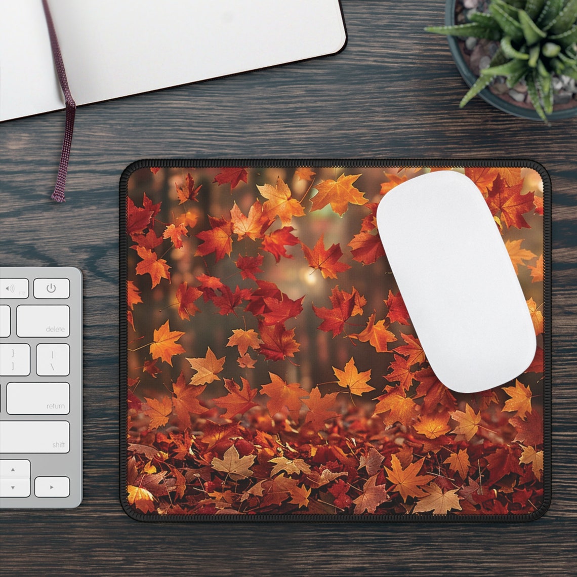 Realistic Fall Leaves Raining From the Trees Desk Mat Gaming Mouse Pad ...