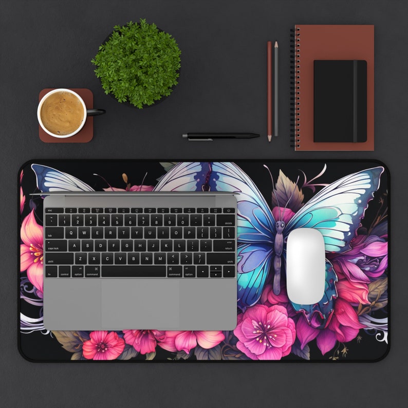 Pretty Pink and Blue Butterflies Desk Mat Gaming Mouse Pad Large ...