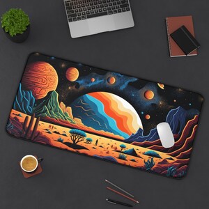 Funky Retro Outer Space Desk Mat Gaming Mouse Pad Large Mousepad With ...