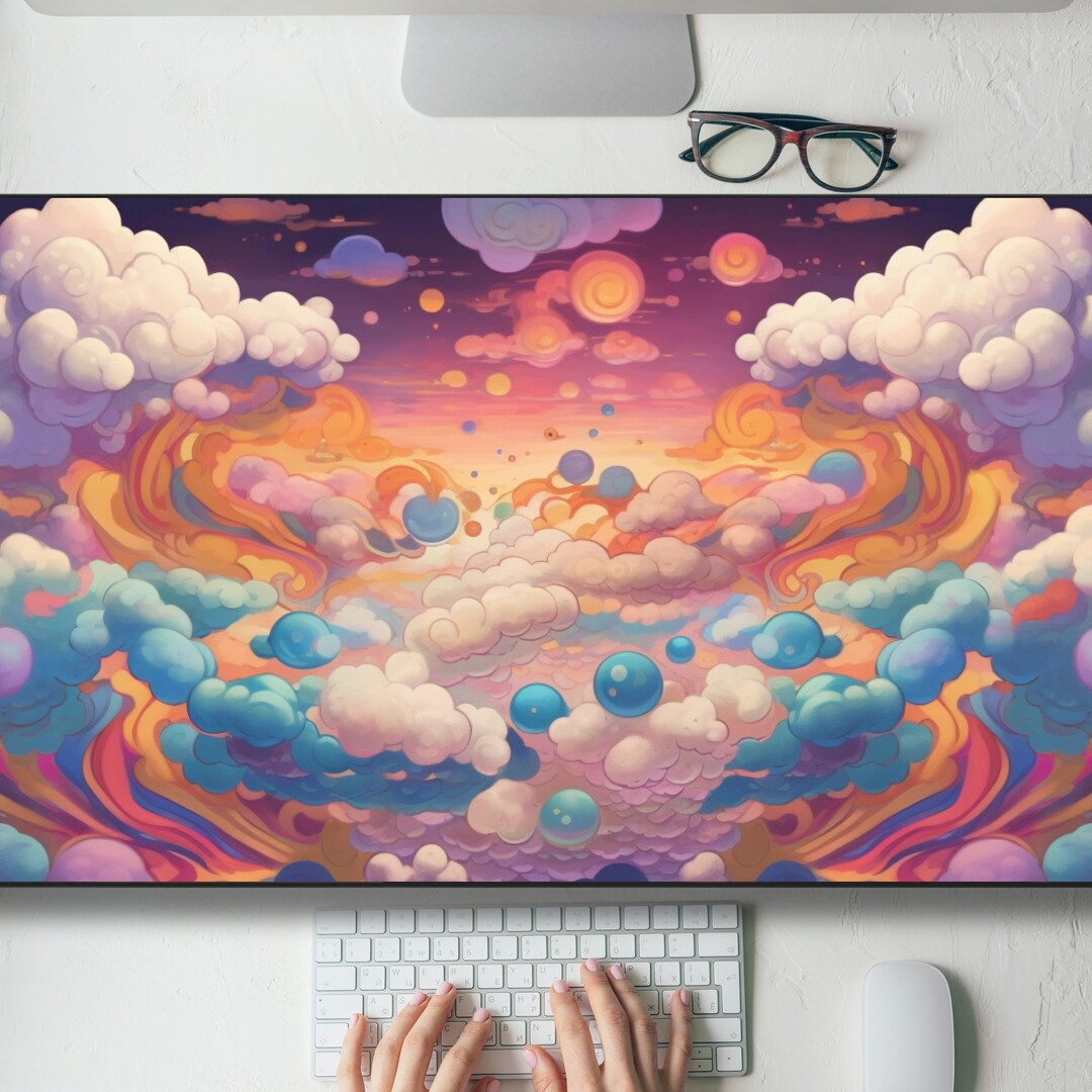 Funky Kawaii Cloudy Scene Desk Mat Gaming Mouse Pad Large Mousepad, MTG ...