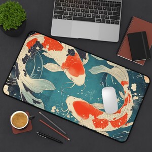 Cool Orange and White Koi Fish Design Desk Mat Gaming Mouse Pad Large ...