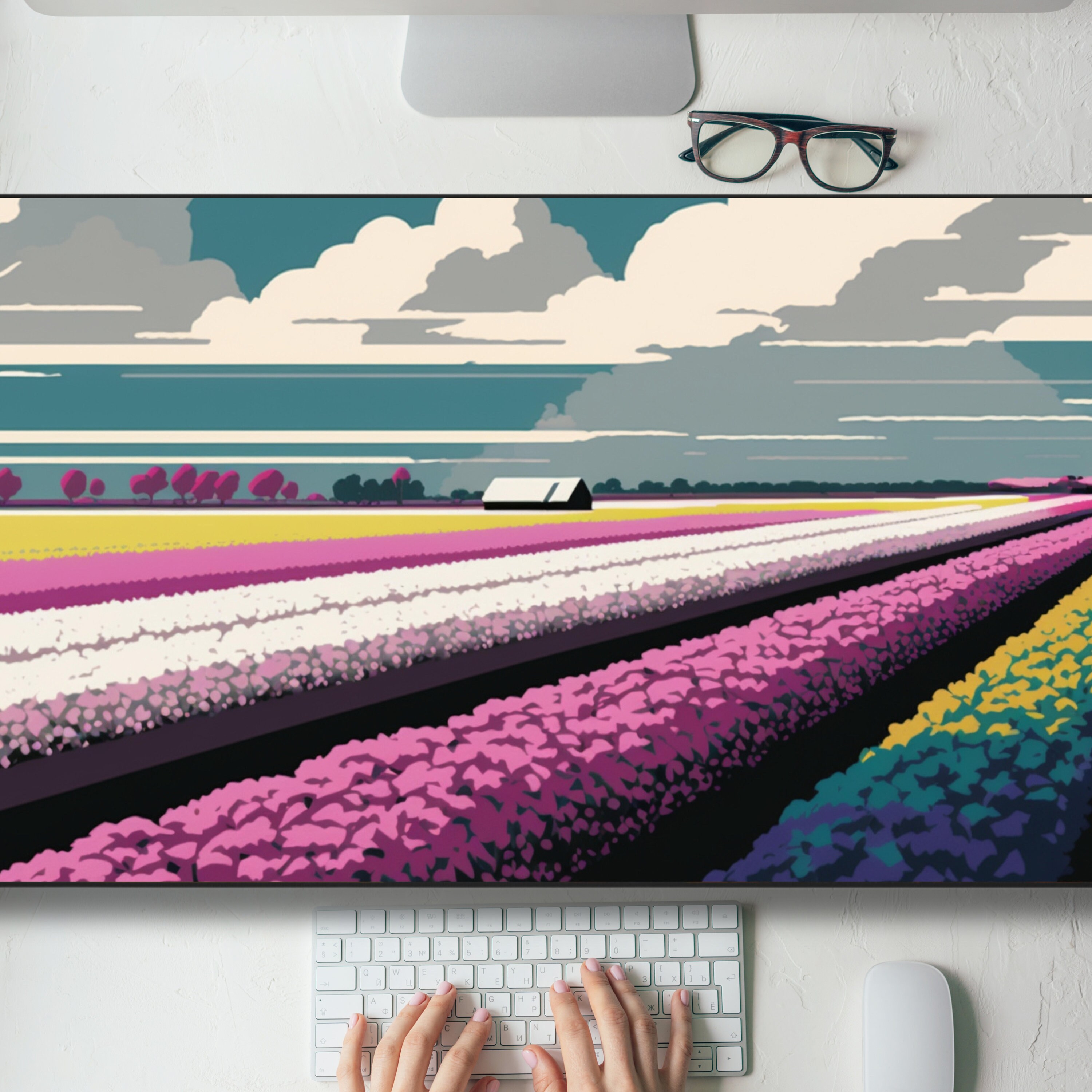 Pixelated Lo-fi Flower Field Desk Mat Gaming Mouse Pad Large Mousepad ...