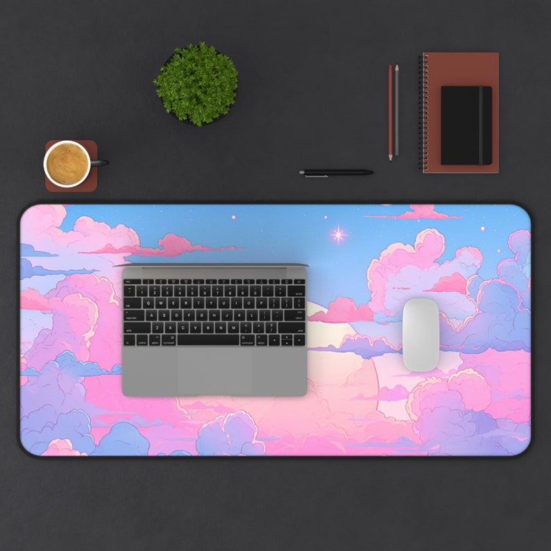 Pretty Kawaii Clouds Sunset Desk Mat Gaming Mouse Pad Large Mousepad ...