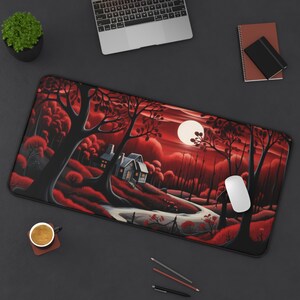 Dark Red Cabin on A River Desk Mat Gaming Mouse Pad Large Mousepad, MTG ...