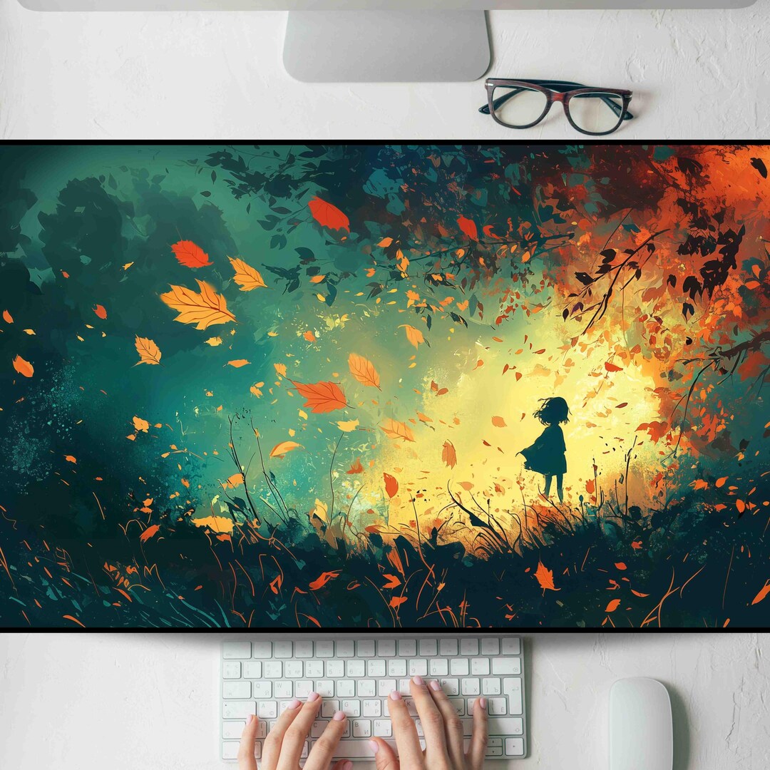 Leaf Swirl Around Tiny Wanderer Desk Mat, Gaming Mouse Pad, Large ...