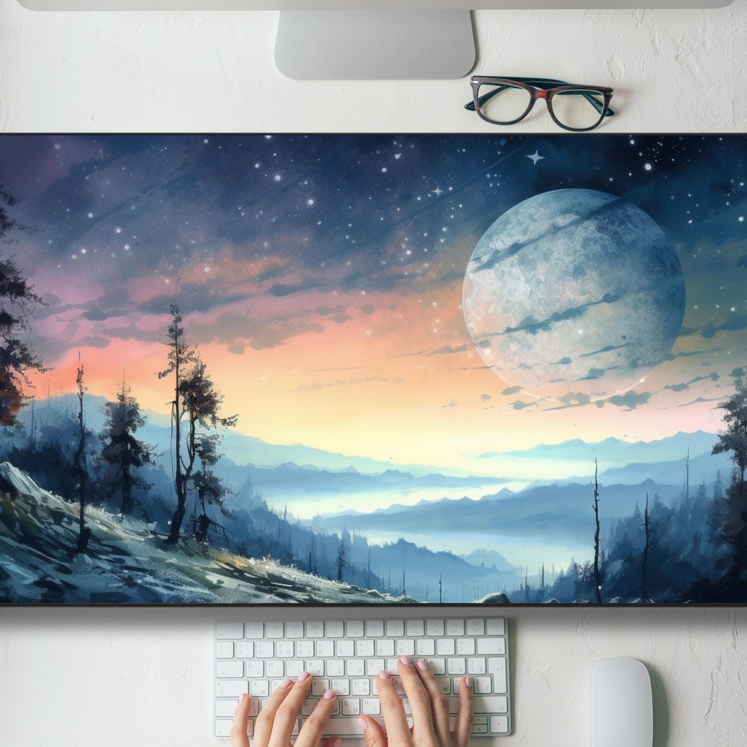 Giant Planet Watercolor Nightsky Desk Mat Gaming Mouse Pad Large ...