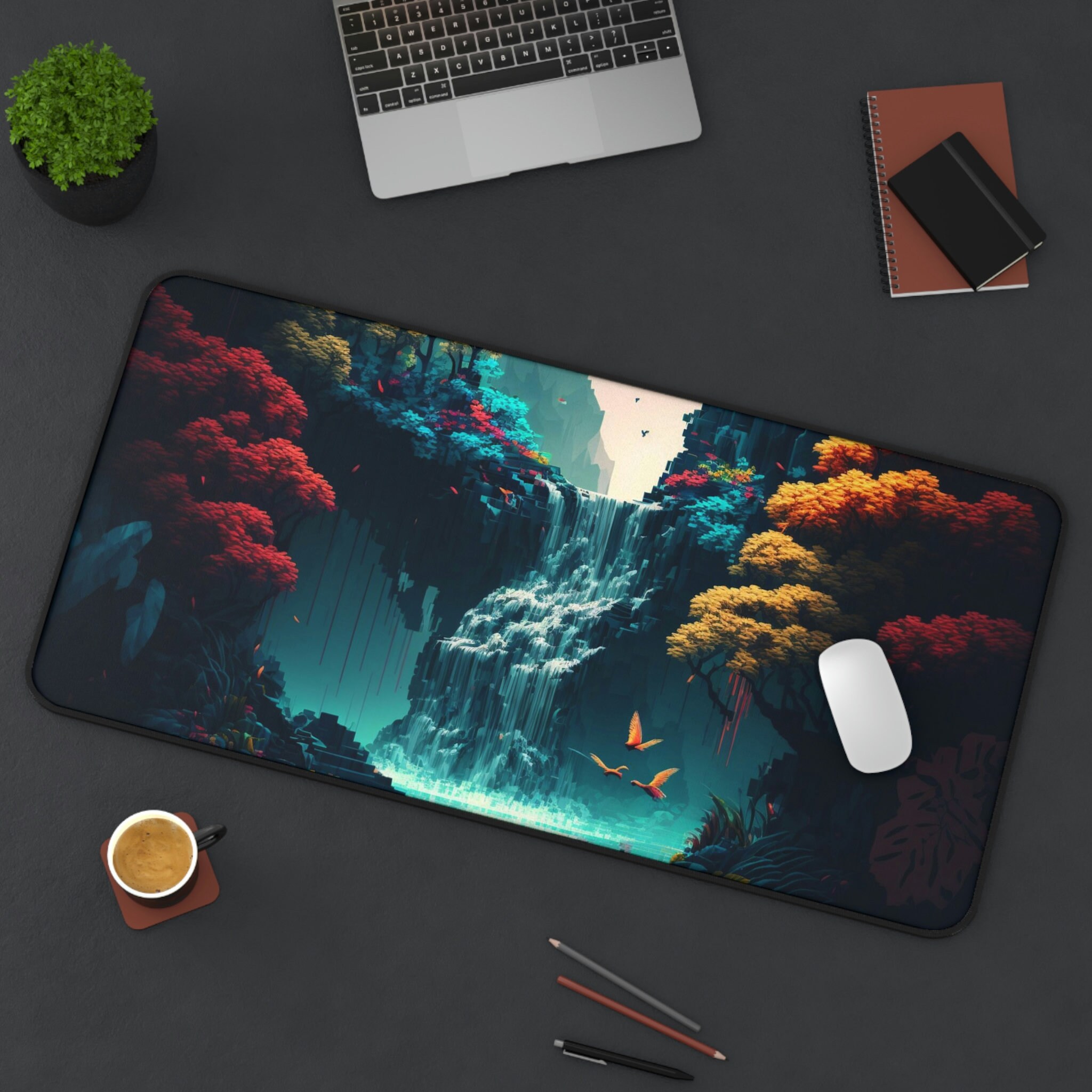 Colorful Fantasy Waterfall Landscape Gaming Mouse Pad - Unique Desk Mat ...