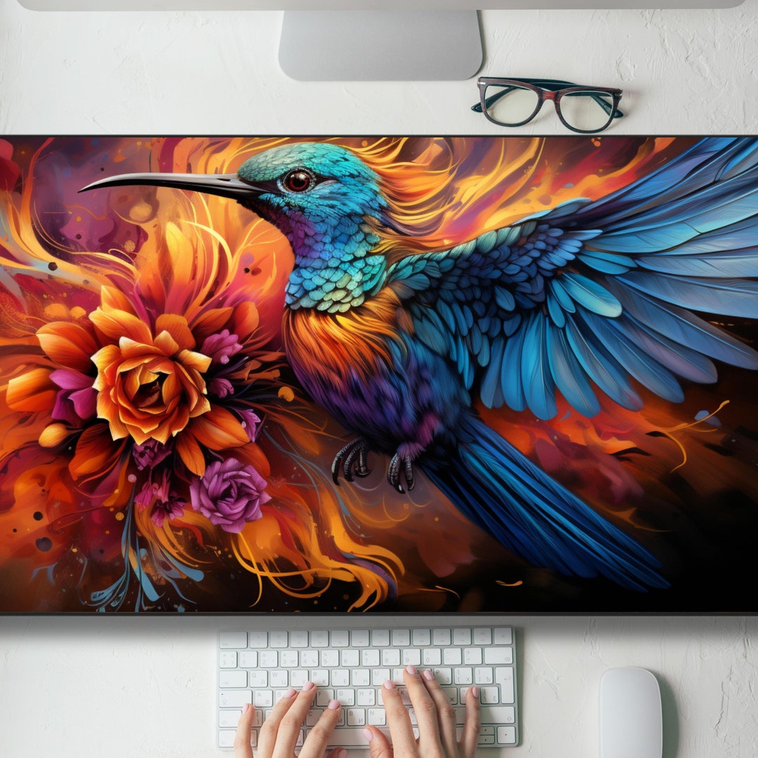 Bright Empowering Humming Bird Desk Mat Gaming Mouse Pad Large Mousepad ...