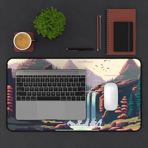 64-bit Pixelated Waterfall Desk Mat Gaming Mouse Pad Large Mousepad ...