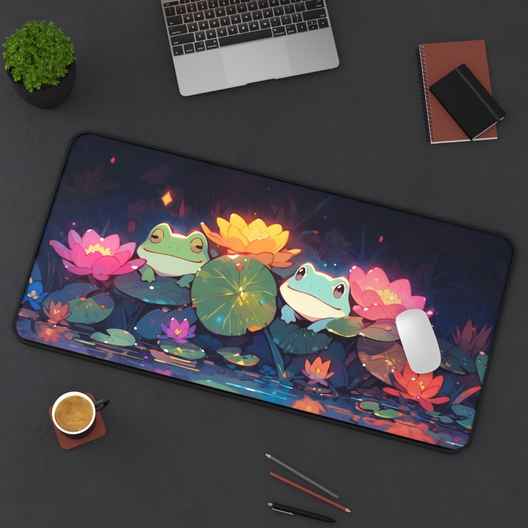 Cute Vibrant Kawaii Frogs on Lily Pads Desk Mat Gaming Mouse - Etsy