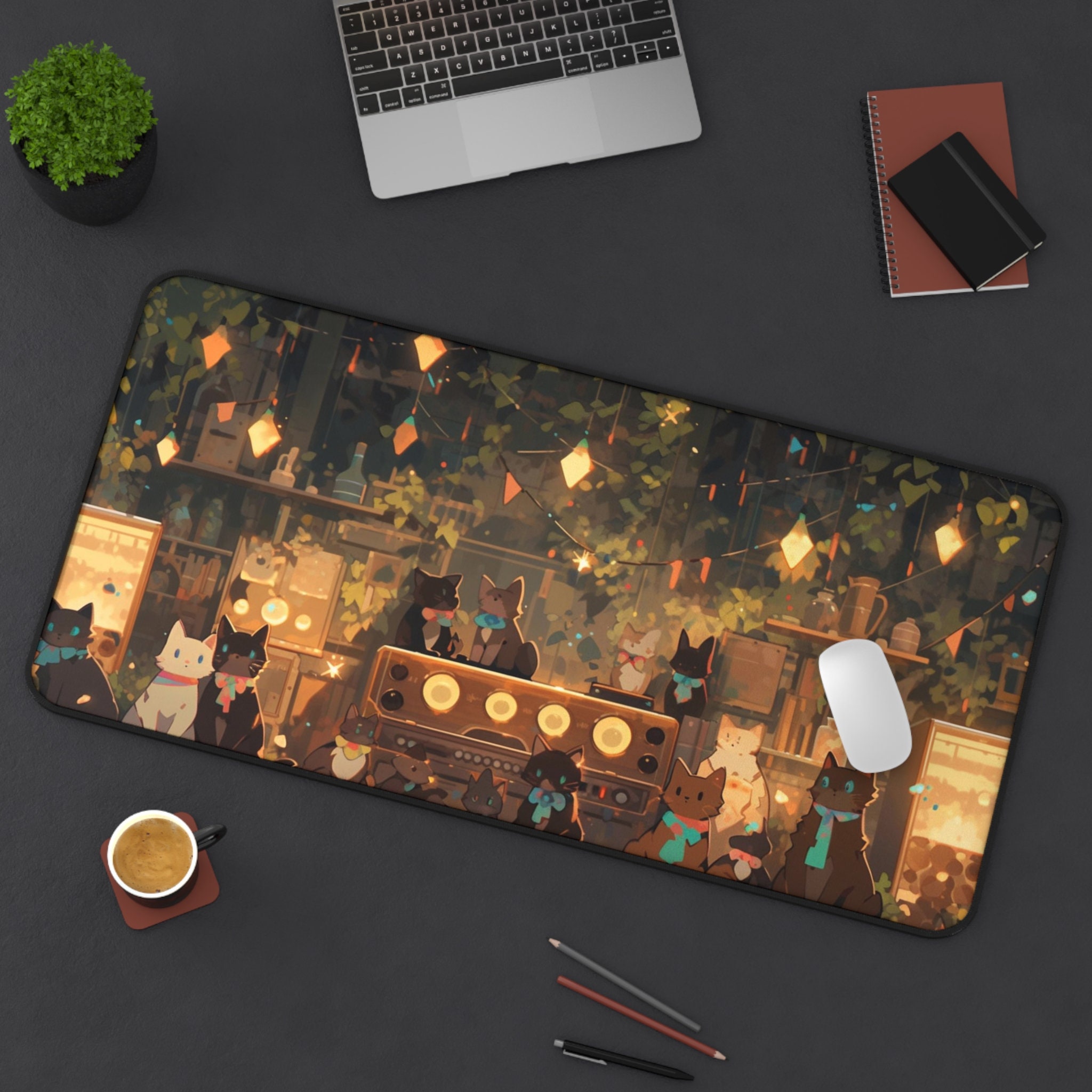 Cute Kawaii Cat Party Desk Mat Gaming Mouse Pad Large Mousepad, MTG ...