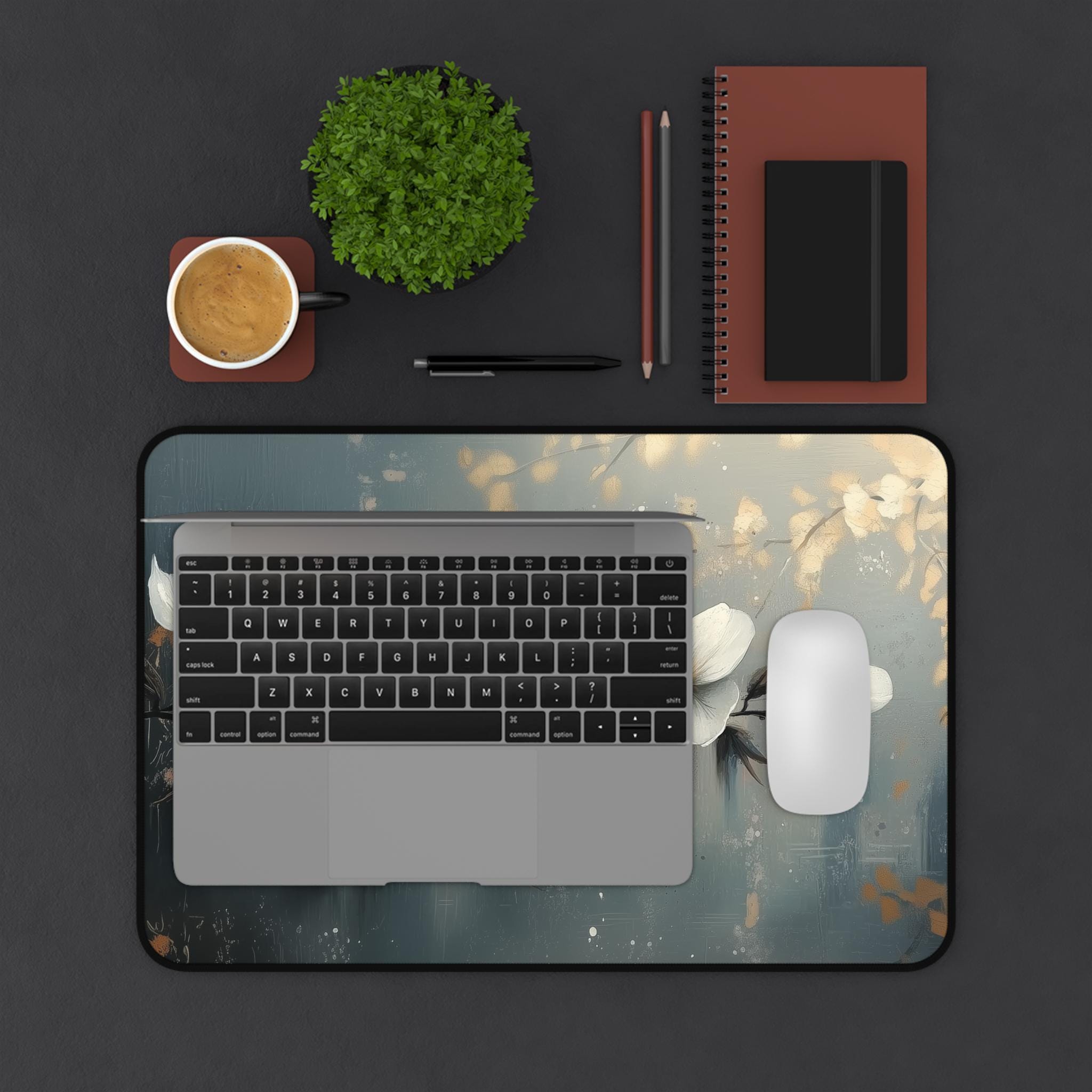 Cream Petals on Gold Mist Desk Mat, Gaming Mouse Pad, Large Mousepad ...