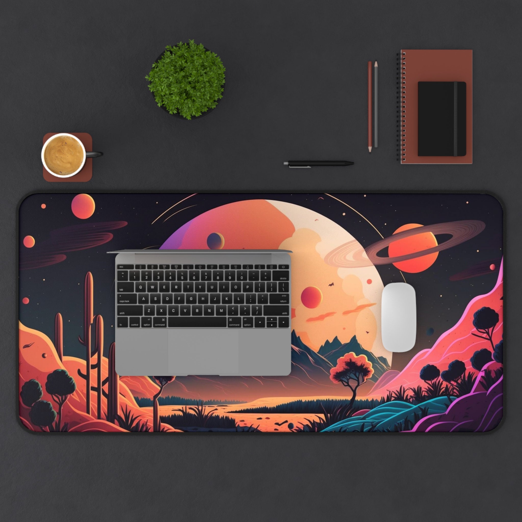 Retro Outer Space Planets Desk Mat Gaming Mouse Pad Large Mousepad With ...