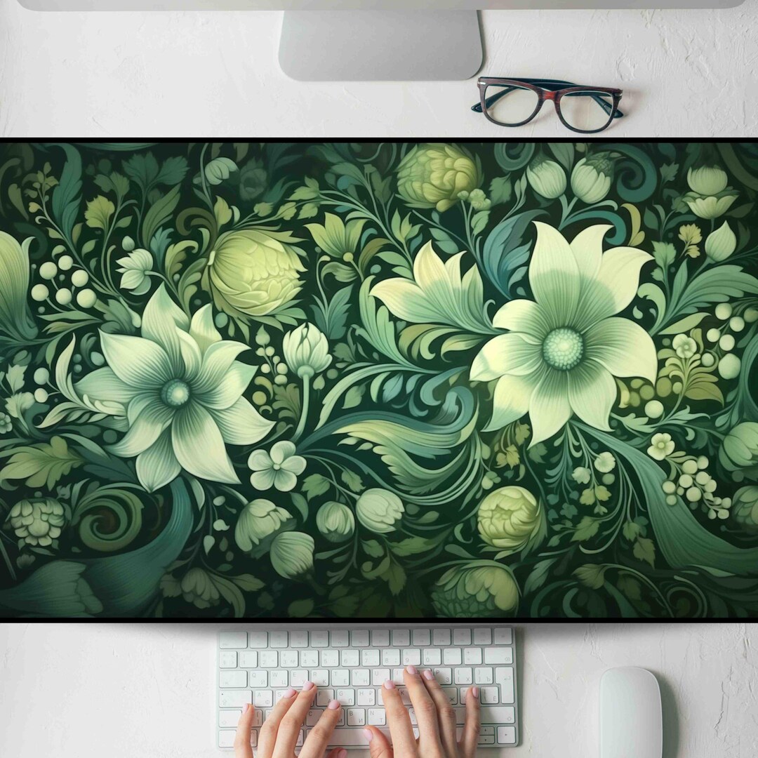Garden Bloom in Seafoam Mist Desk Mat, Gaming Mouse Pad, Large Mousepad ...