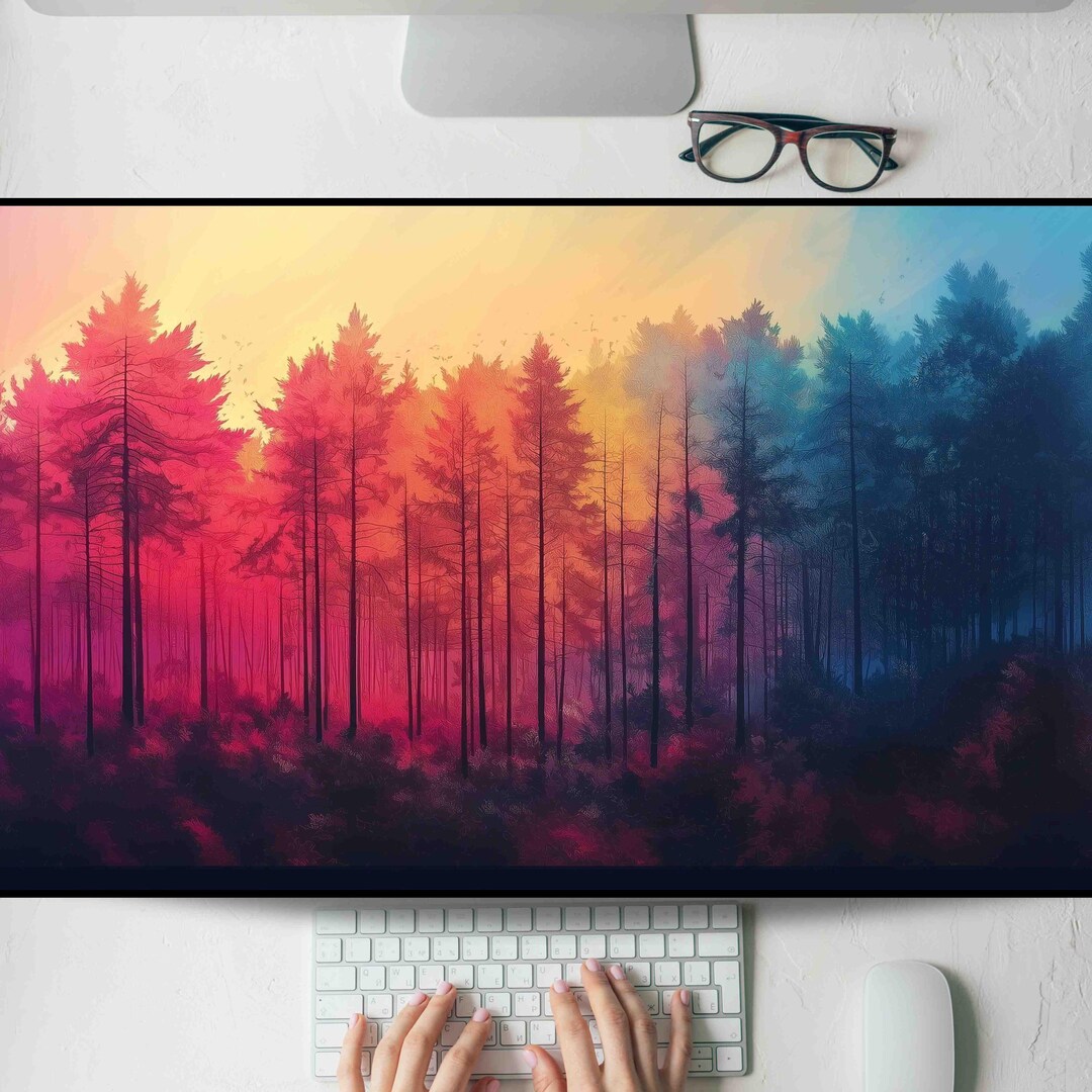 Scarlet Forest at Sunset Glow Desk Mat, Gaming Mouse Pad, Large ...