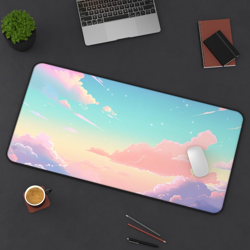Pretty Pink Pastels Low-fi Kawaii Clouds Desk Mat Gaming Mouse Pad ...