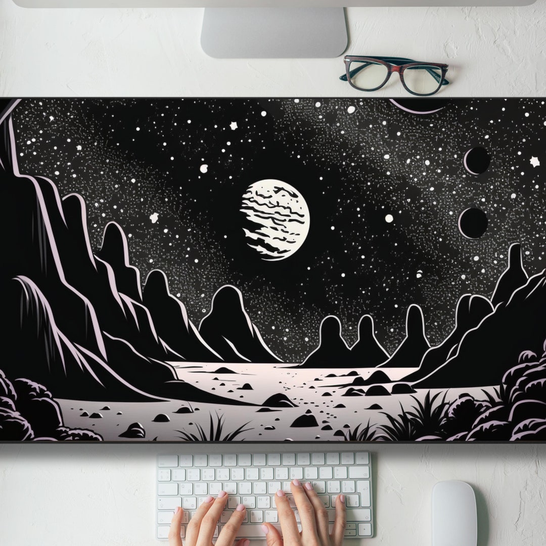 Black and White Outer Space Exploration Design Mouse Pad - Unique ...