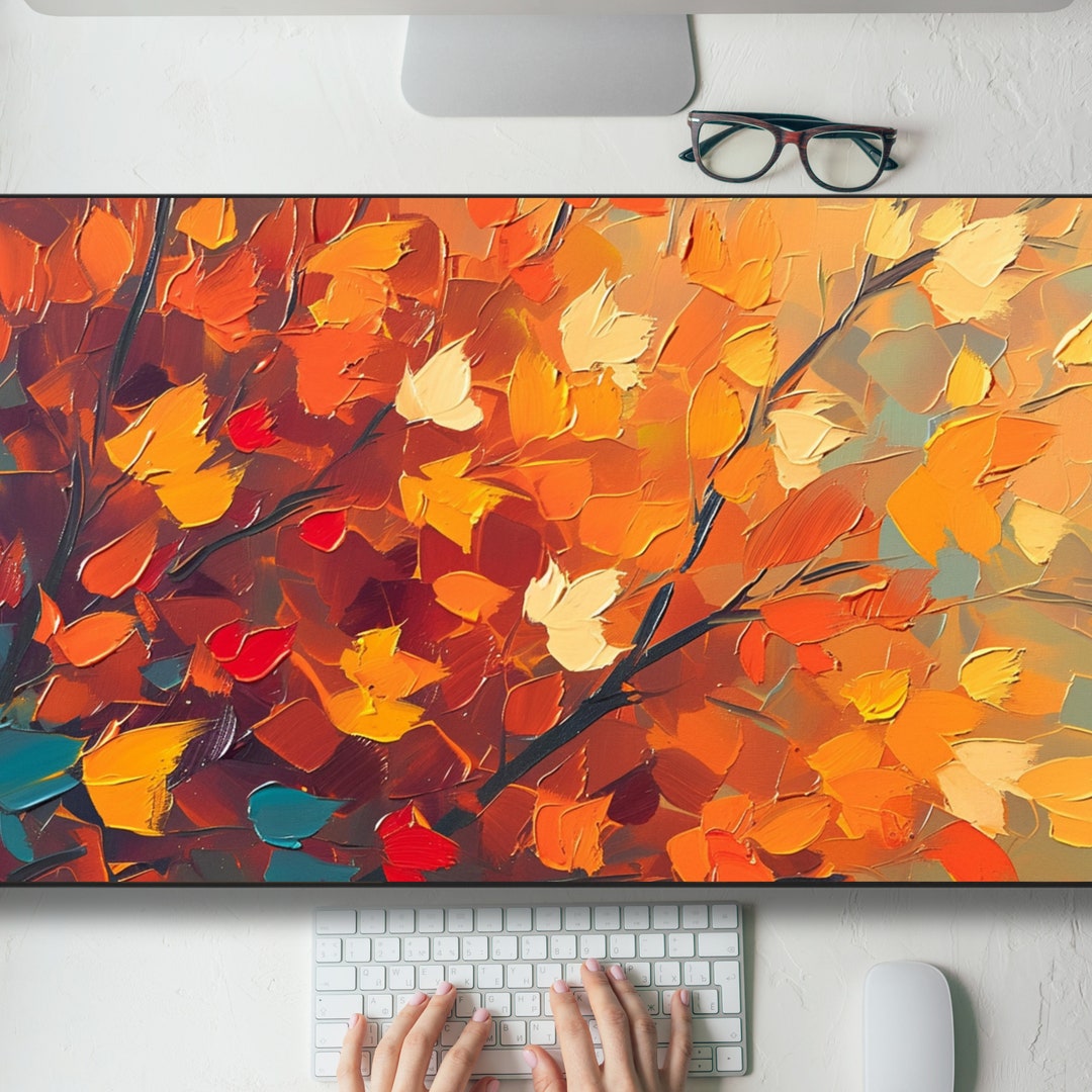 Textured Painting Style Pretty Leaves Desk Mat Gaming Mouse Pad Large ...