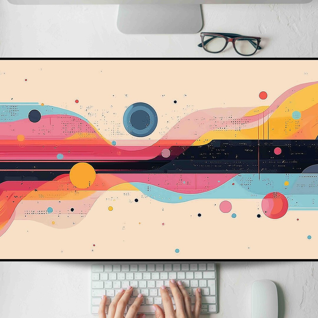 Rainbow Currents in Modern Waves Desk Mat, Gaming Mouse Pad, Large ...