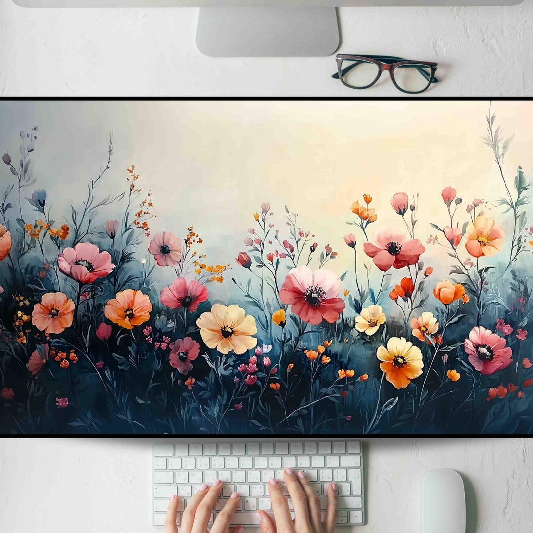 Vintage Wildflower Field in Light Desk Mat, Gaming Mouse Pad, Large ...