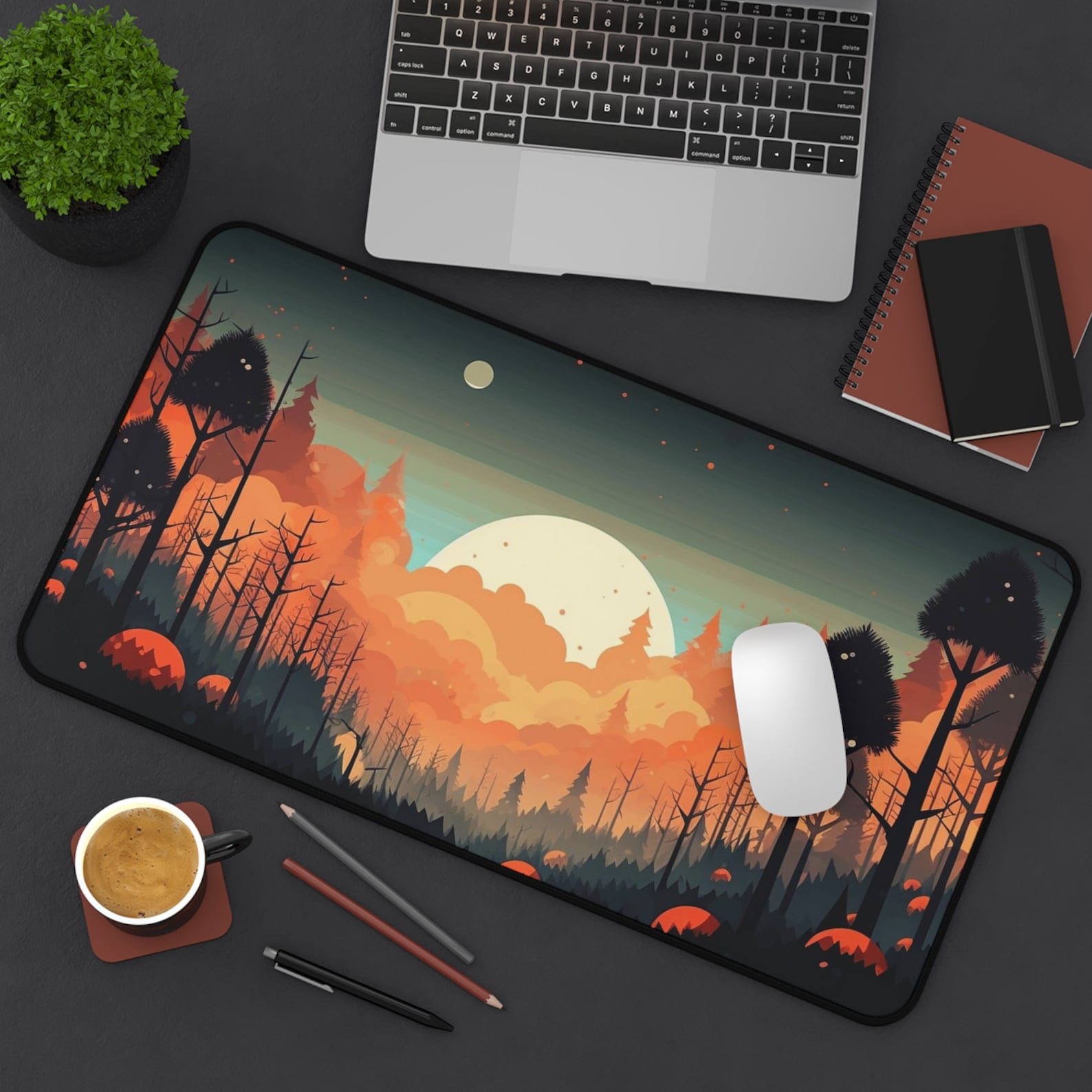 Orange Boho Forest Sunset Desk Mat Gaming Mouse Pad Large Mousepad ...