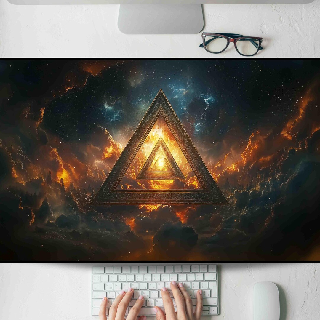 Fiery Triangle Portal in Stormy Sky Desk Mat, Gaming Mouse Pad, Large ...