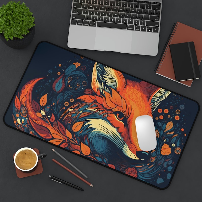 Colorful Bold Orange Fox Mythical Design Mouse Pad Unique - Etsy