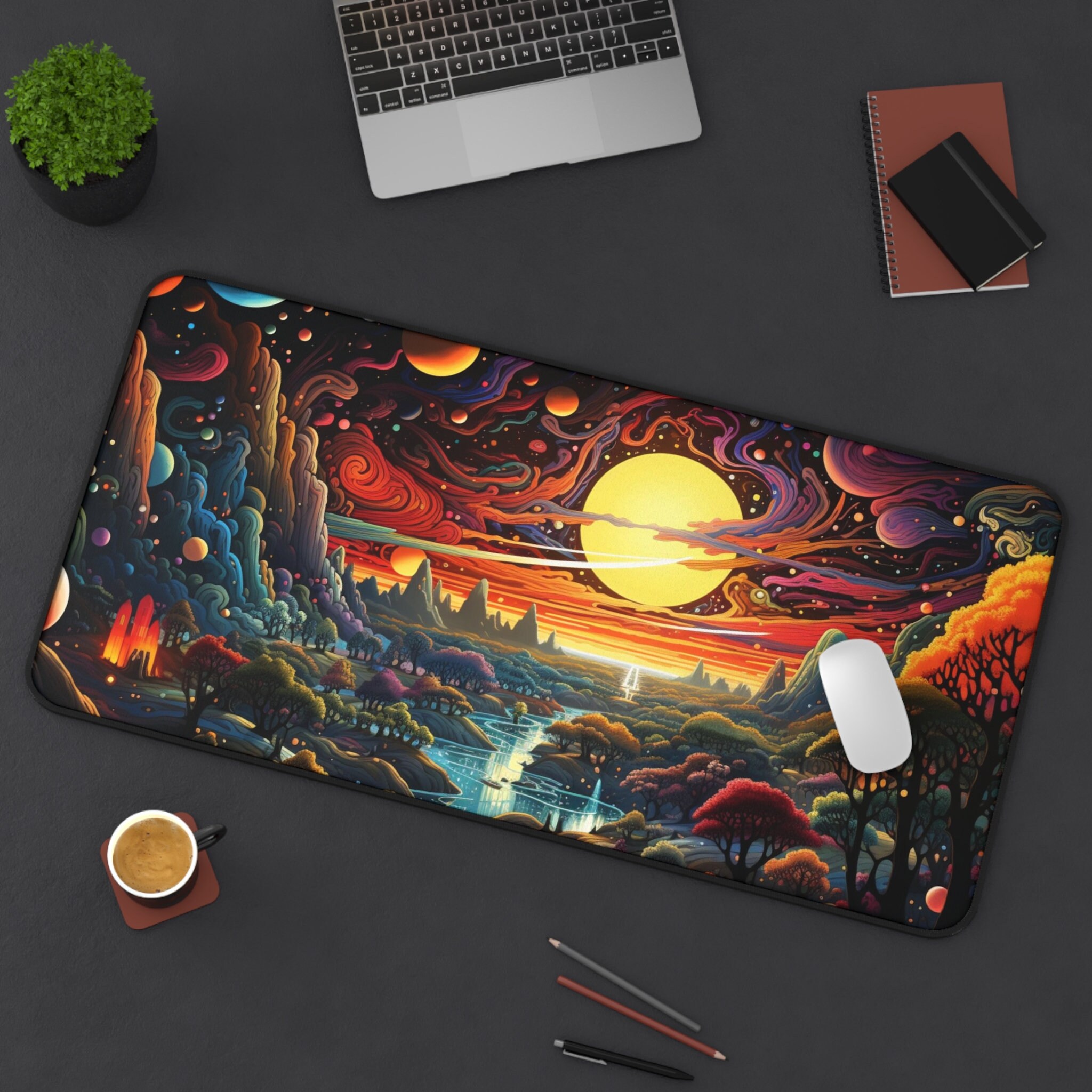 Trippy Alien Planet Forest Landscape Desk Mat Gaming Mouse Pad Large ...