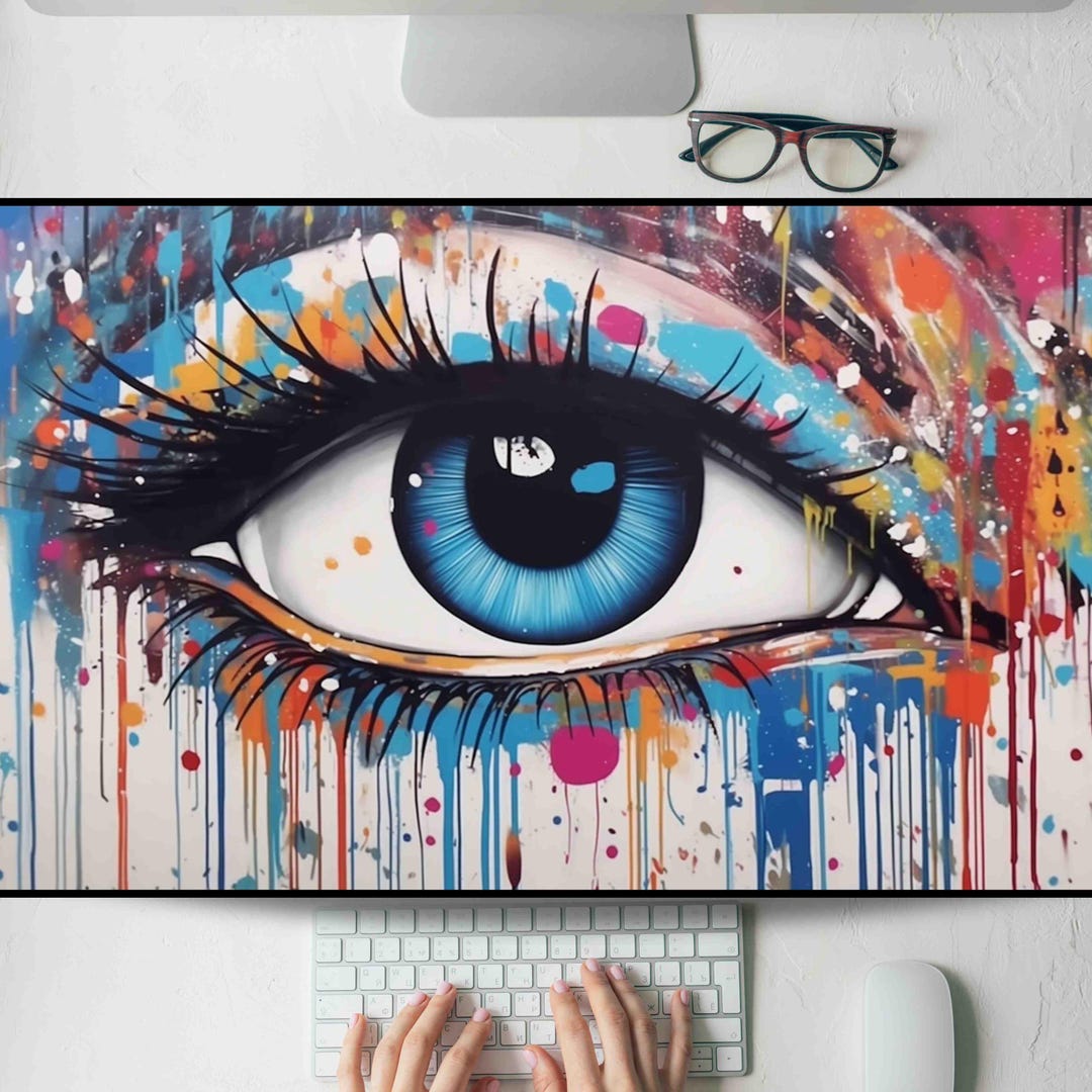 Dripping Paint Eye in Rainbow Desk Mat, Gaming Mouse Pad, Large ...