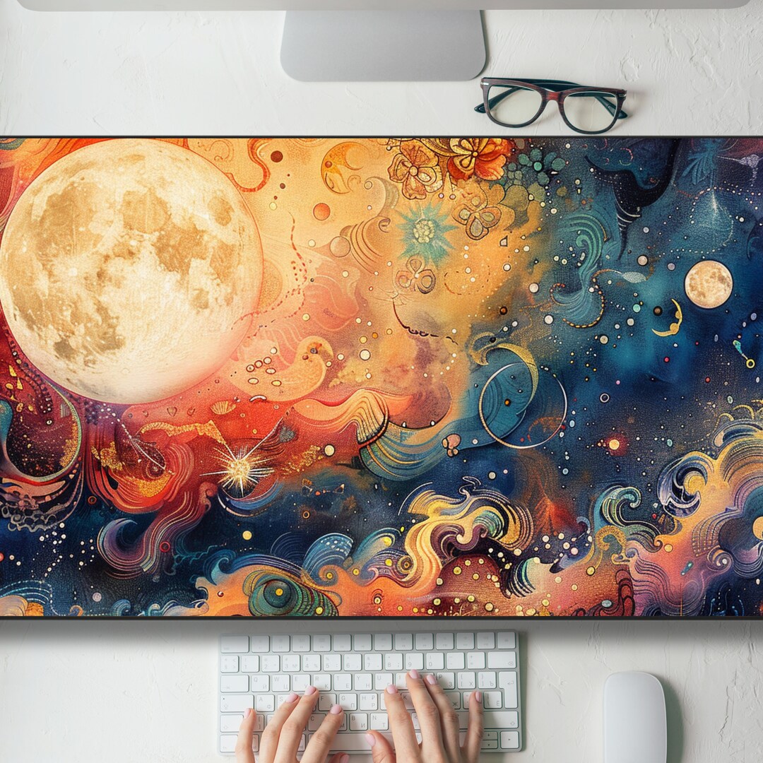 Cool Bright Moon Abstract Swirls Desk Mat Gaming Mouse Pad Large ...