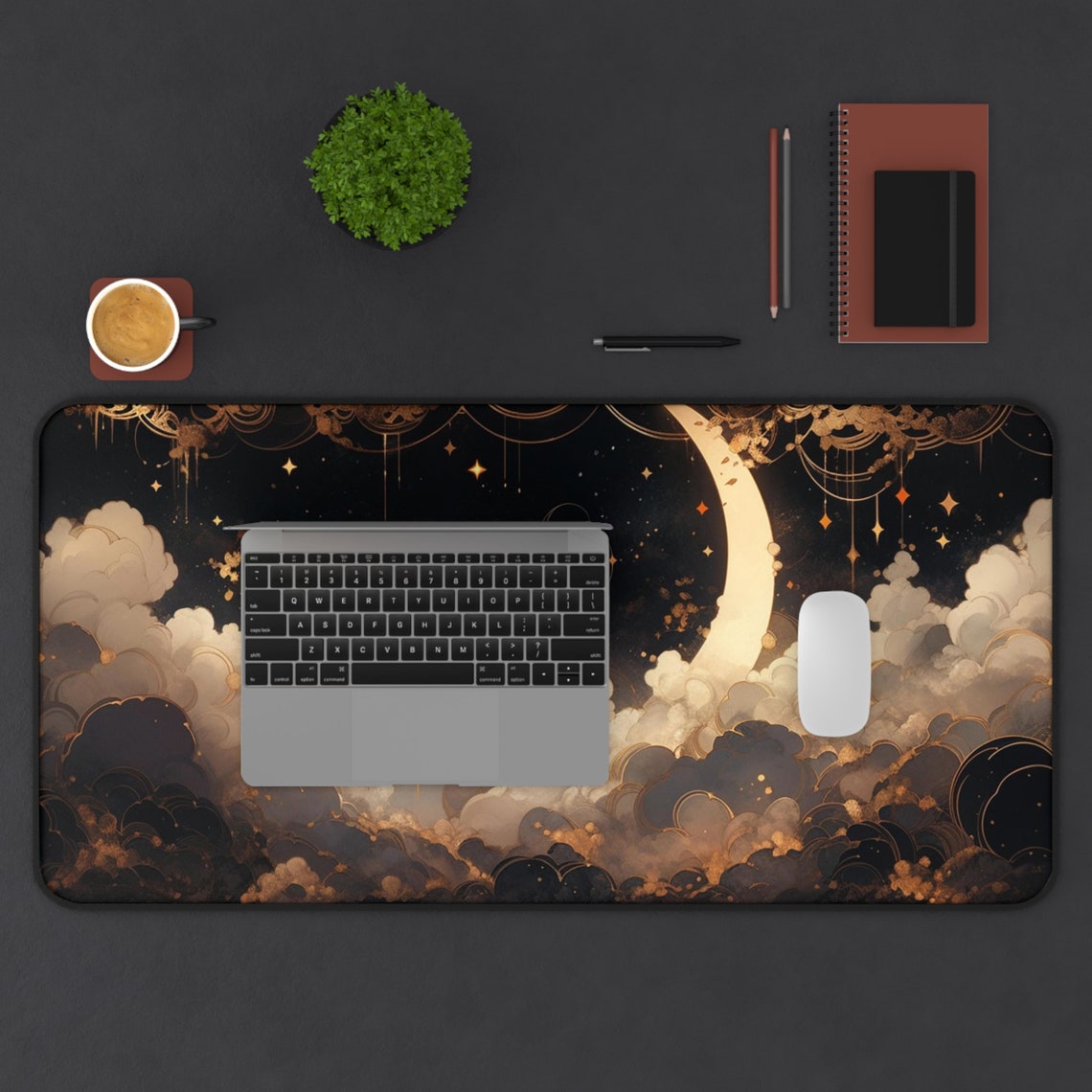 Celestial Black Gold Crescent Moon Desk Mat Gaming Mouse Pad - Etsy