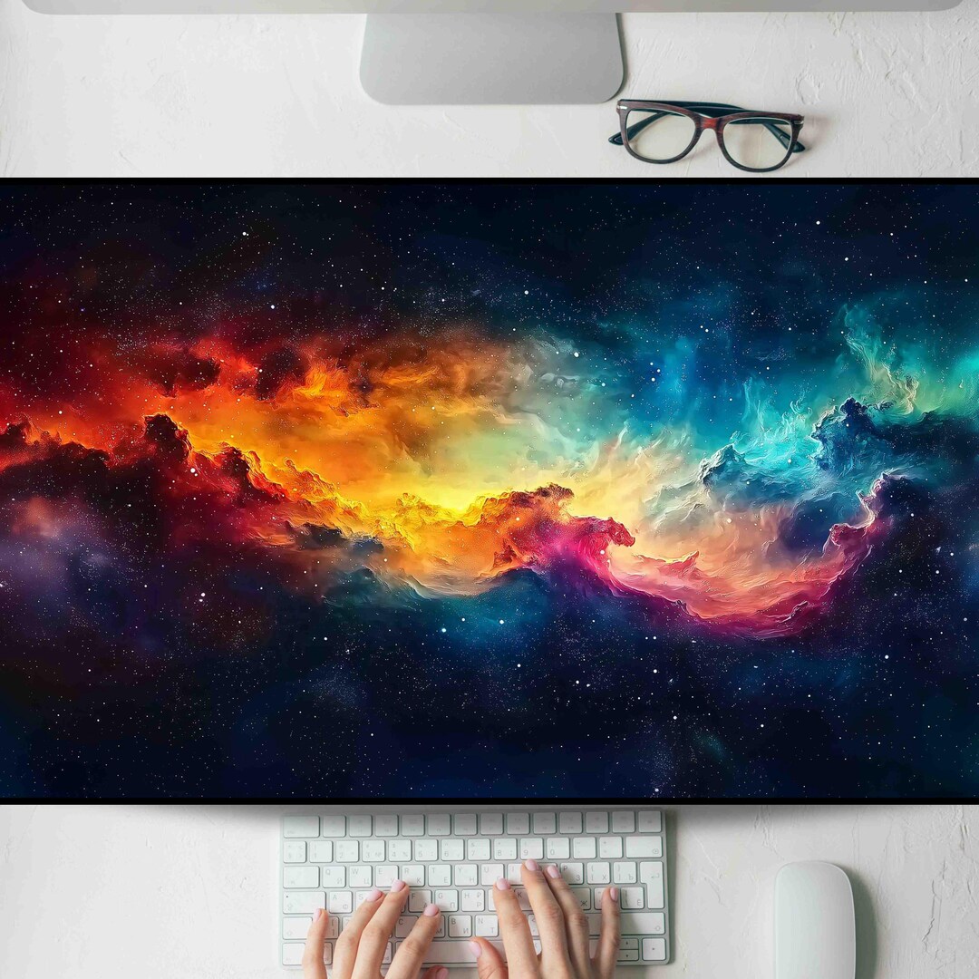 Color Storm in Starfield Sky Desk Mat, Gaming Mouse Pad, Large Mousepad ...