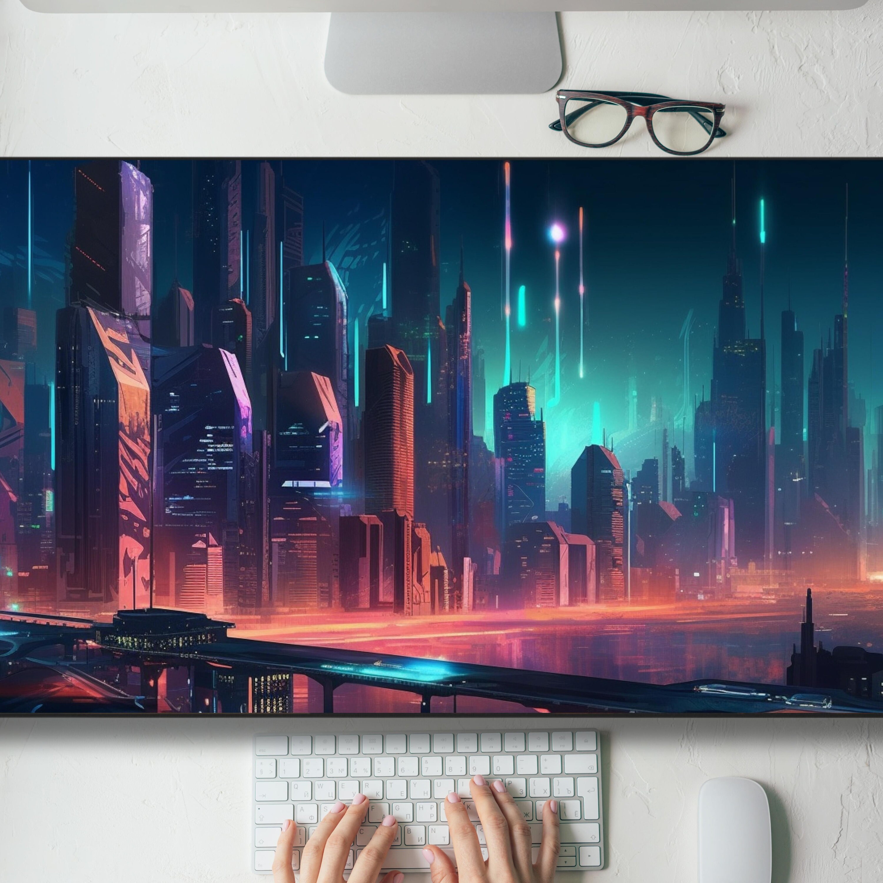 Futuristic Neon Cityscape Gaming Mouse Pad High-tech Design - Etsy