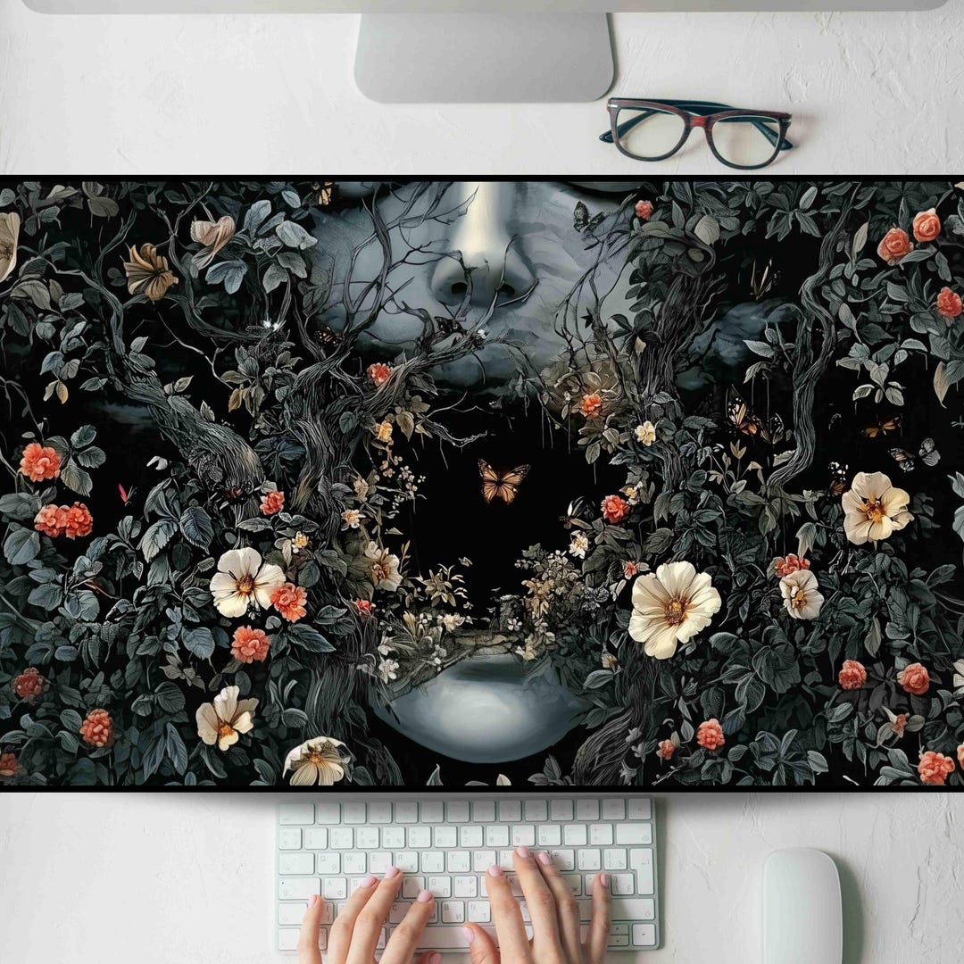 Gothic Mirror in Bloomed Frame Desk Mat, Gaming Mouse Pad, Large ...