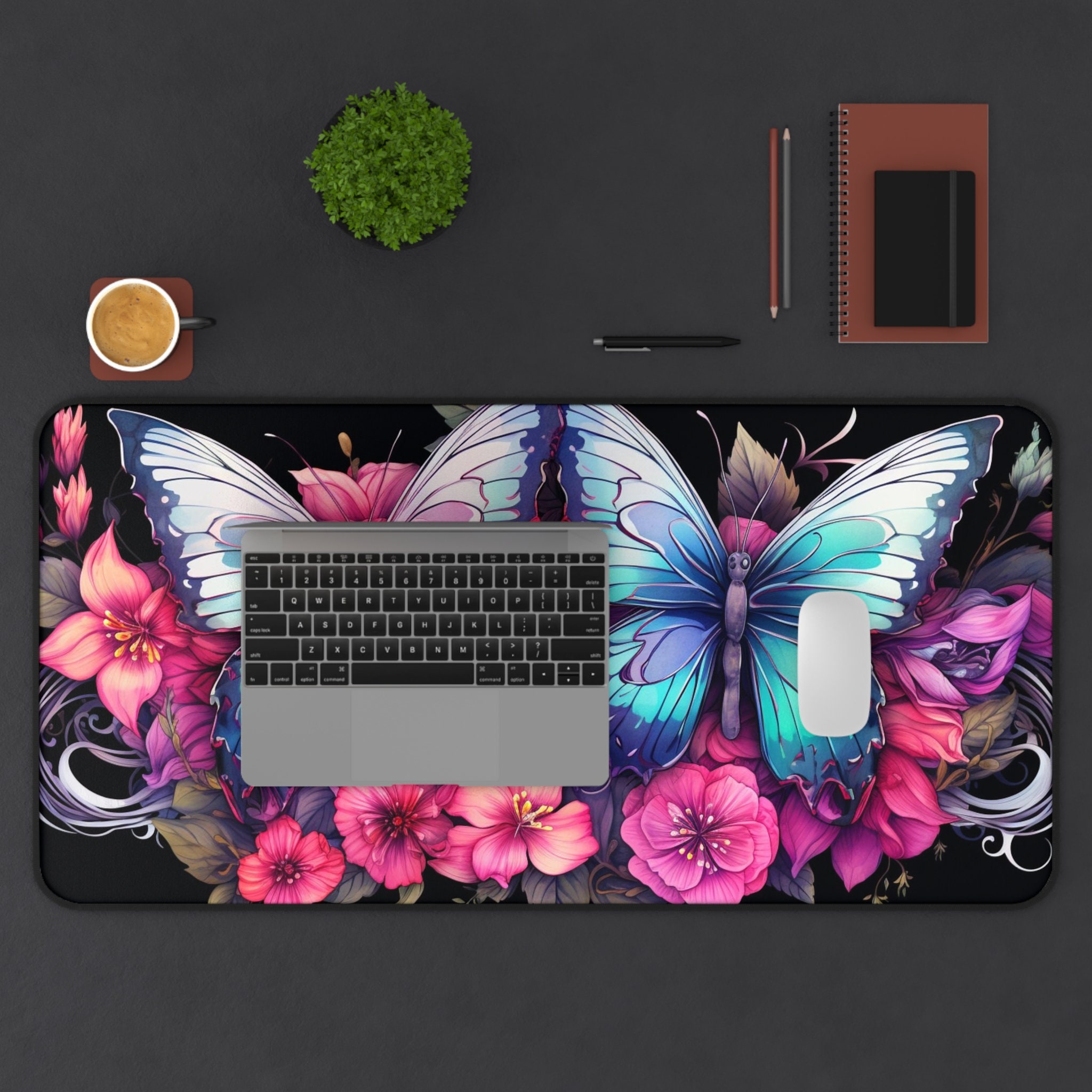 Pretty Pink and Blue Butterflies Desk Mat Gaming Mouse Pad Large ...